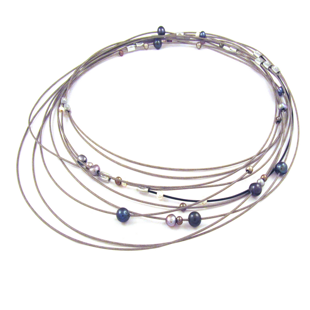 MPR Maxi Cable Collection: Orbital Swirl Necklace in Steel with Freshw ...